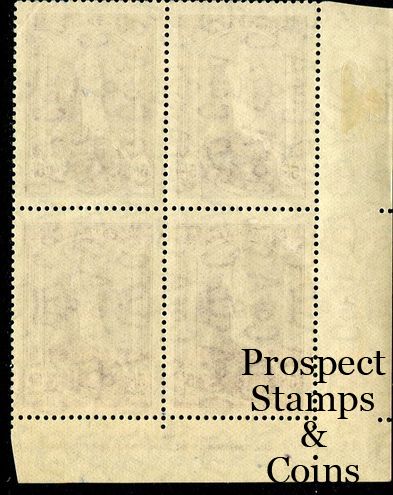 new product folder 2 :: 1938 Robes 5/- thin paper imprint block 4 mint ...